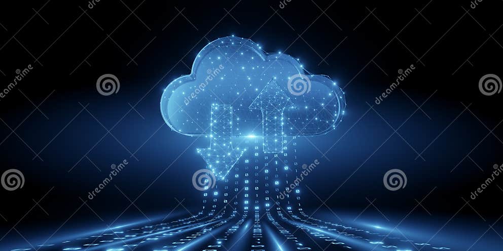 Digital Cloud with Binary Data Flow and Arrows Stock Illustration - Illustration of ...