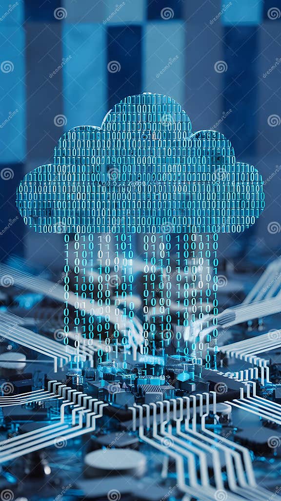 Digital Cloud of Binary Digits Over Complex Circuitry, Data Transfer ...