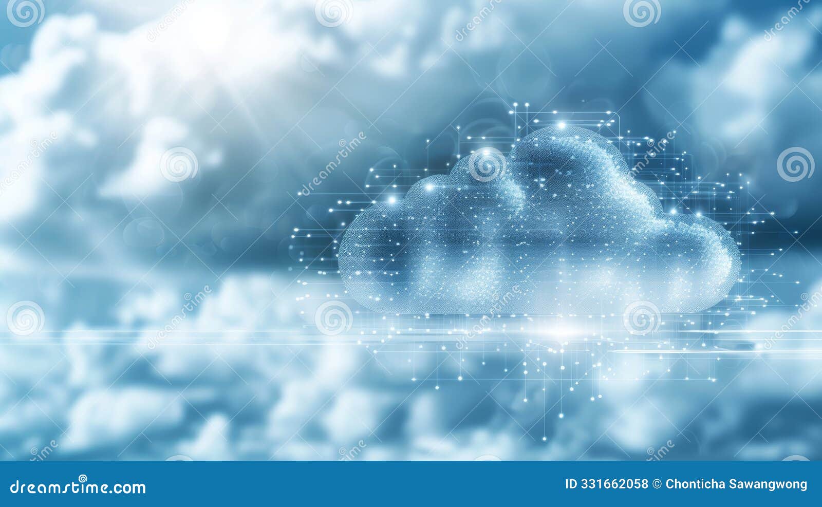 Digital Cloud in a Blue Sky with Binary Code, Representing Cloud Computing and Technology ...