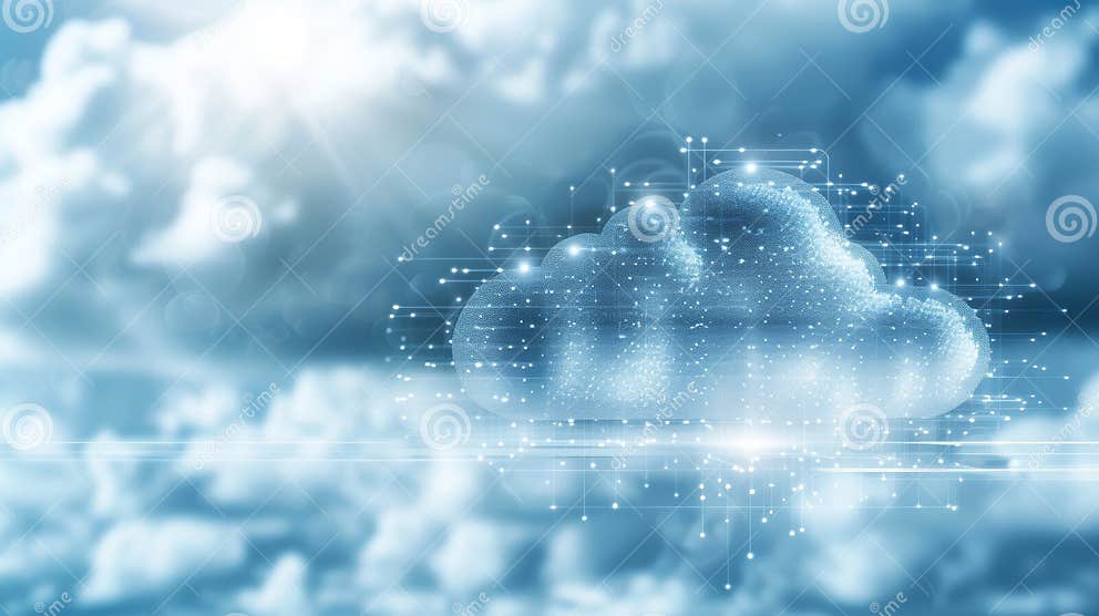 Digital Cloud in a Blue Sky with Binary Code, Representing Cloud Computing and Technology ...