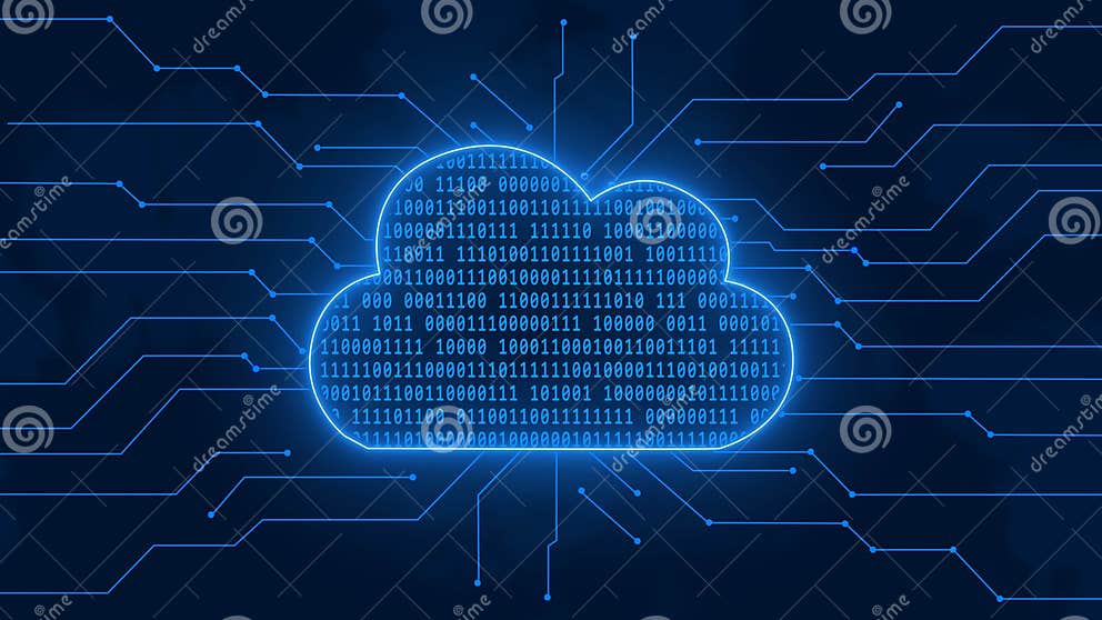 Digital Cloud Computing Concept in Blue - Binary Code into Data Cloud ...