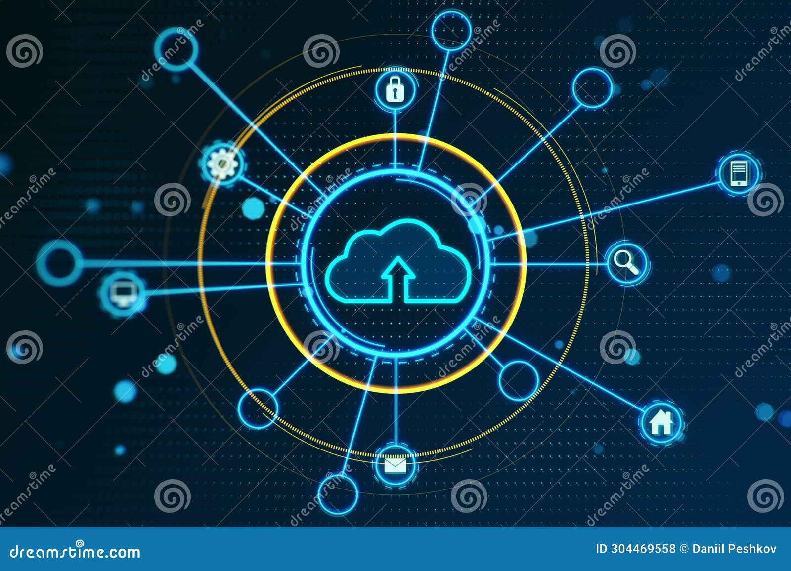 Digital Cloud Computing Concept with Connectivity Icons on Navy Blue ... Digital Cloud Computing Concept with Connectivity Icons on Navy Blue ...