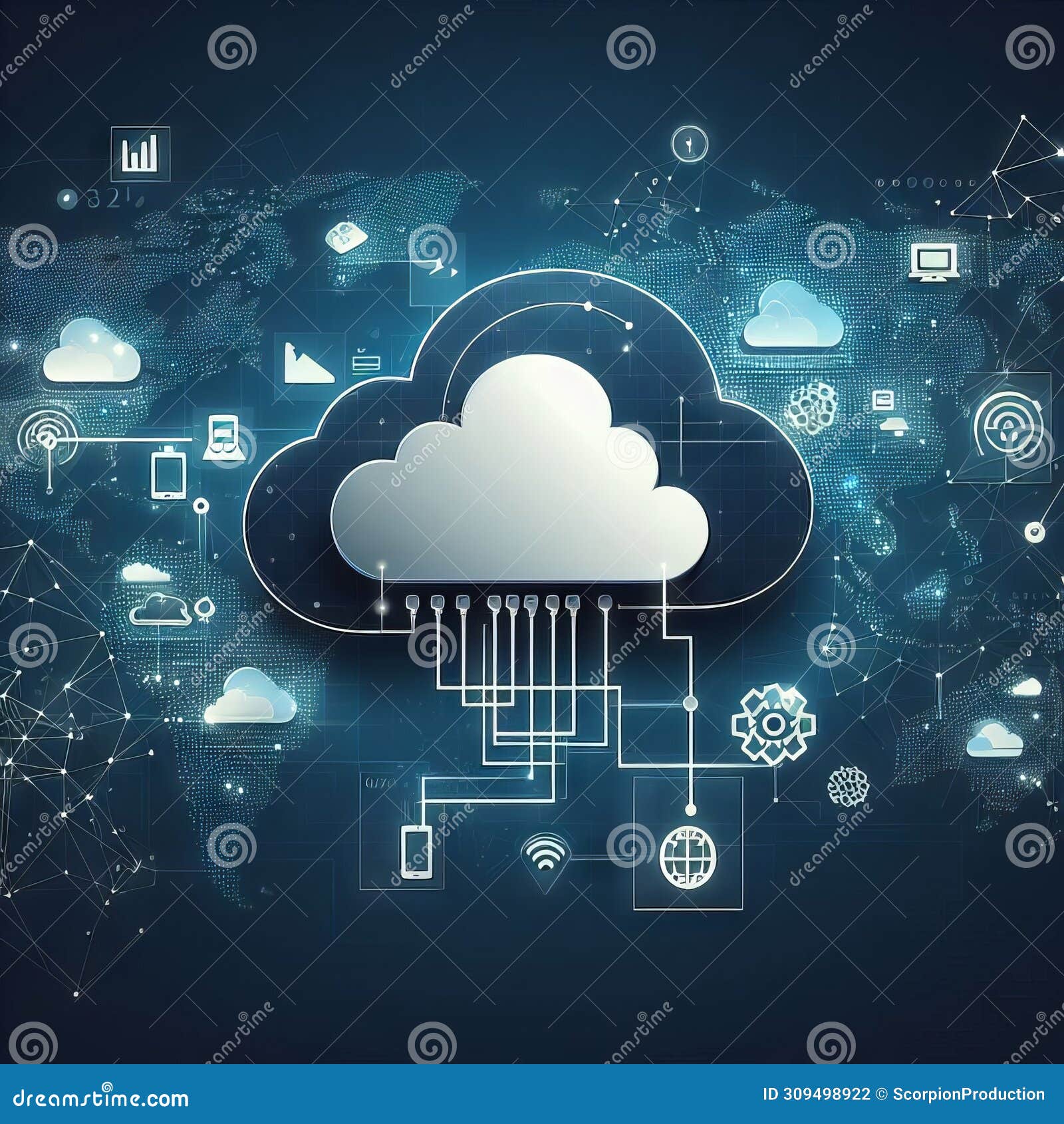 Digital Cloud Computing Concept Stock Photo - Image of networking, networked: 309498922