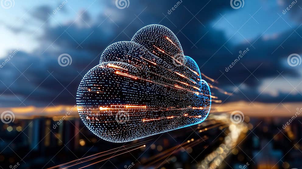 Digital Cloud Computing Concept with Glowing Data Transfer Streams ...