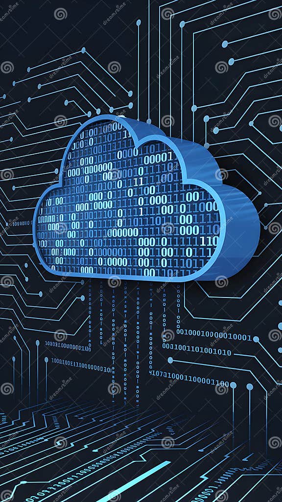 Digital Cloud Computing Graphic Showcases Data Storage with Binary Code Stock Illustration ...