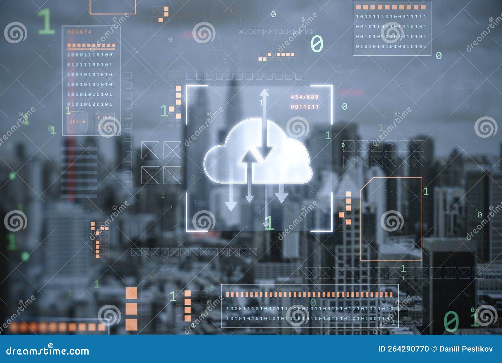 Digital Cloud Computing Hologram on Background. Cloud Data, Server ...