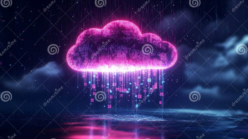 Digital Cloud Computing Network Data Rain Abstract Pink Neon Technology ...