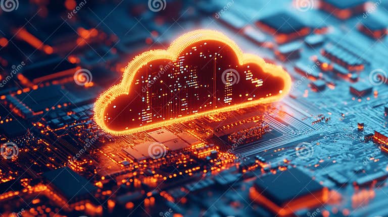 Digital Cloud Computing Network Technology Abstract Background Orange ...