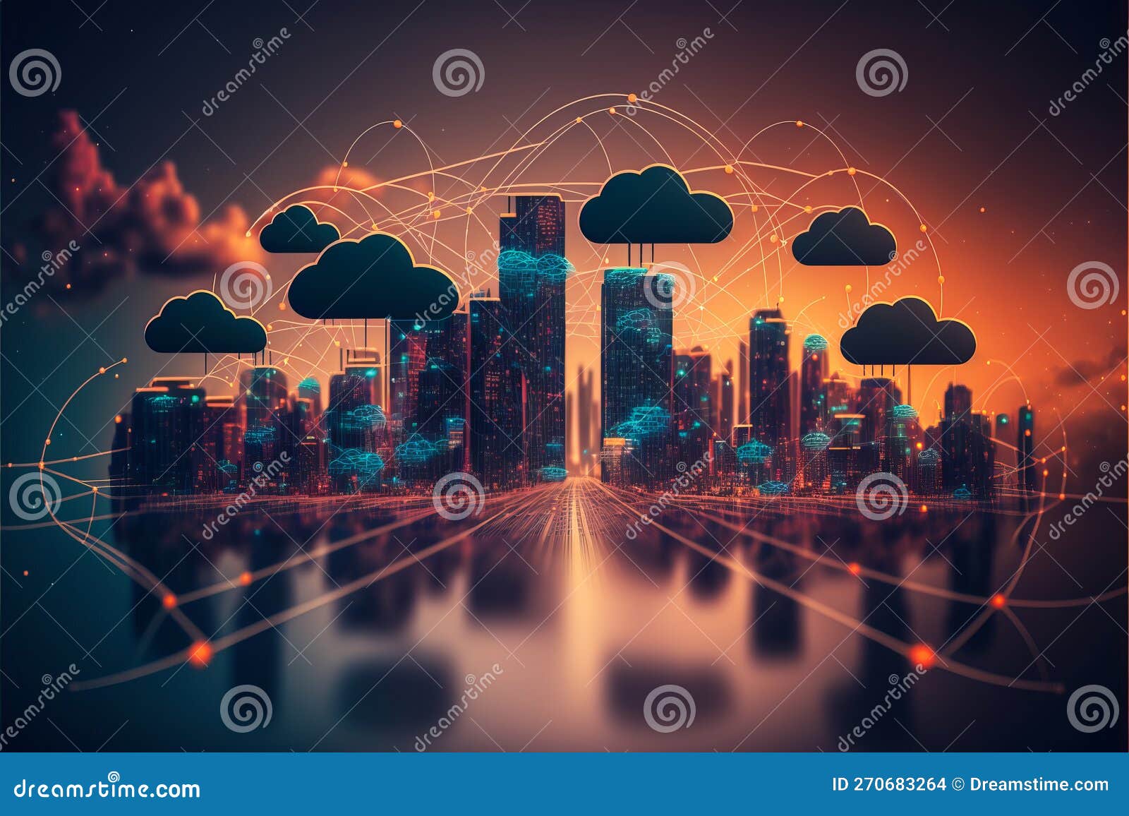 Digital Cloud Computing on Smart City Technology Concept. Generative Ai ...