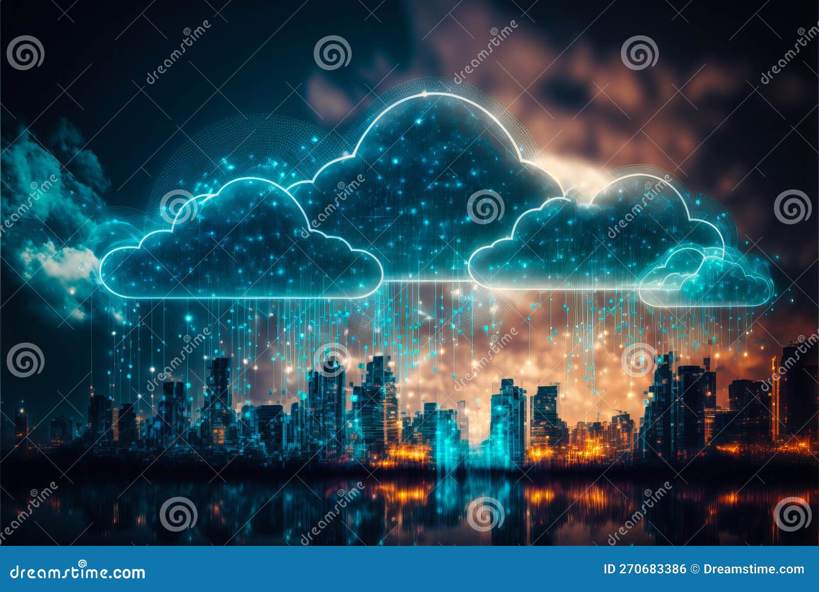 Digital Cloud Computing on Smart City Technology Concept. Generative Ai ...