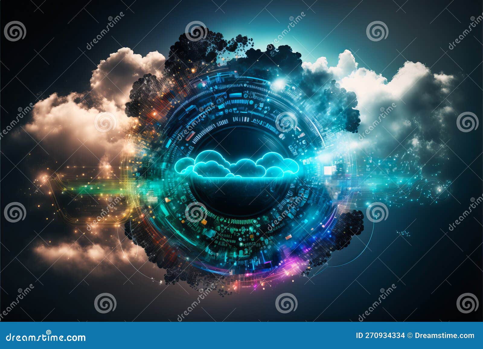 Digital Cloud Computing Technology Concept. Generative Ai Stock Illustration - Illustration of ...