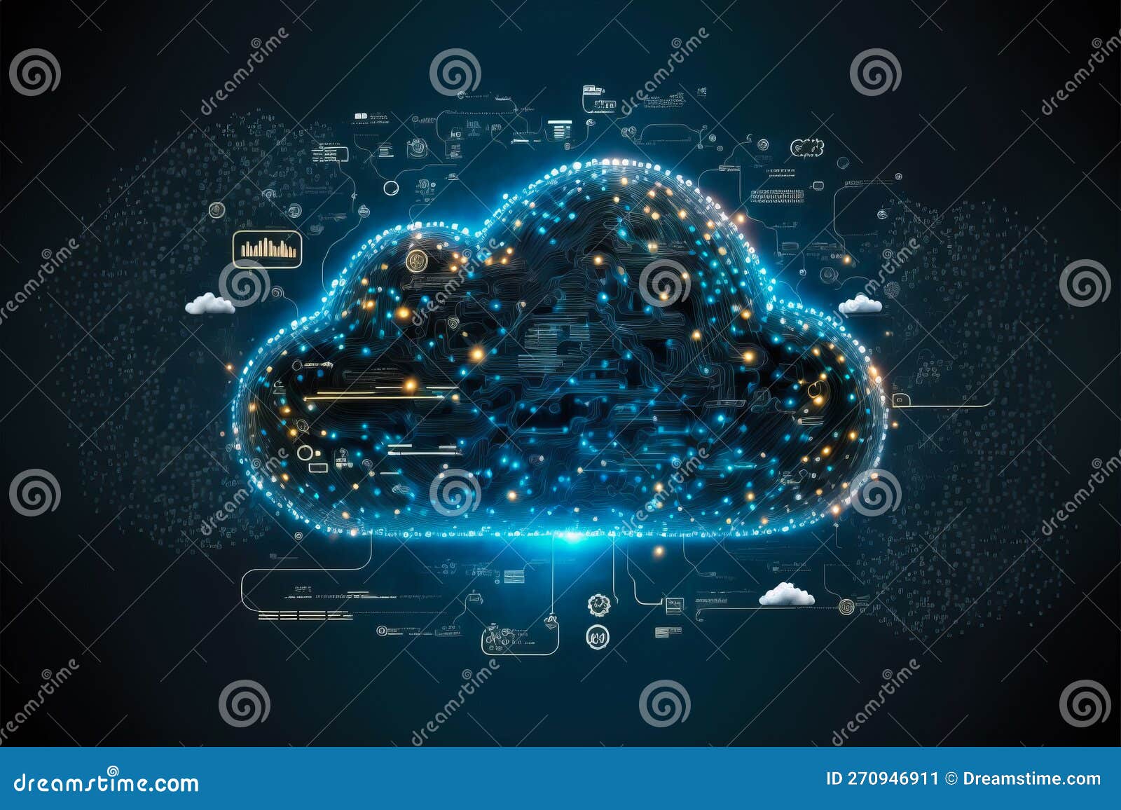 Digital Cloud Computing Technology Concept. Generative Ai Stock Illustration - Illustration of ...
