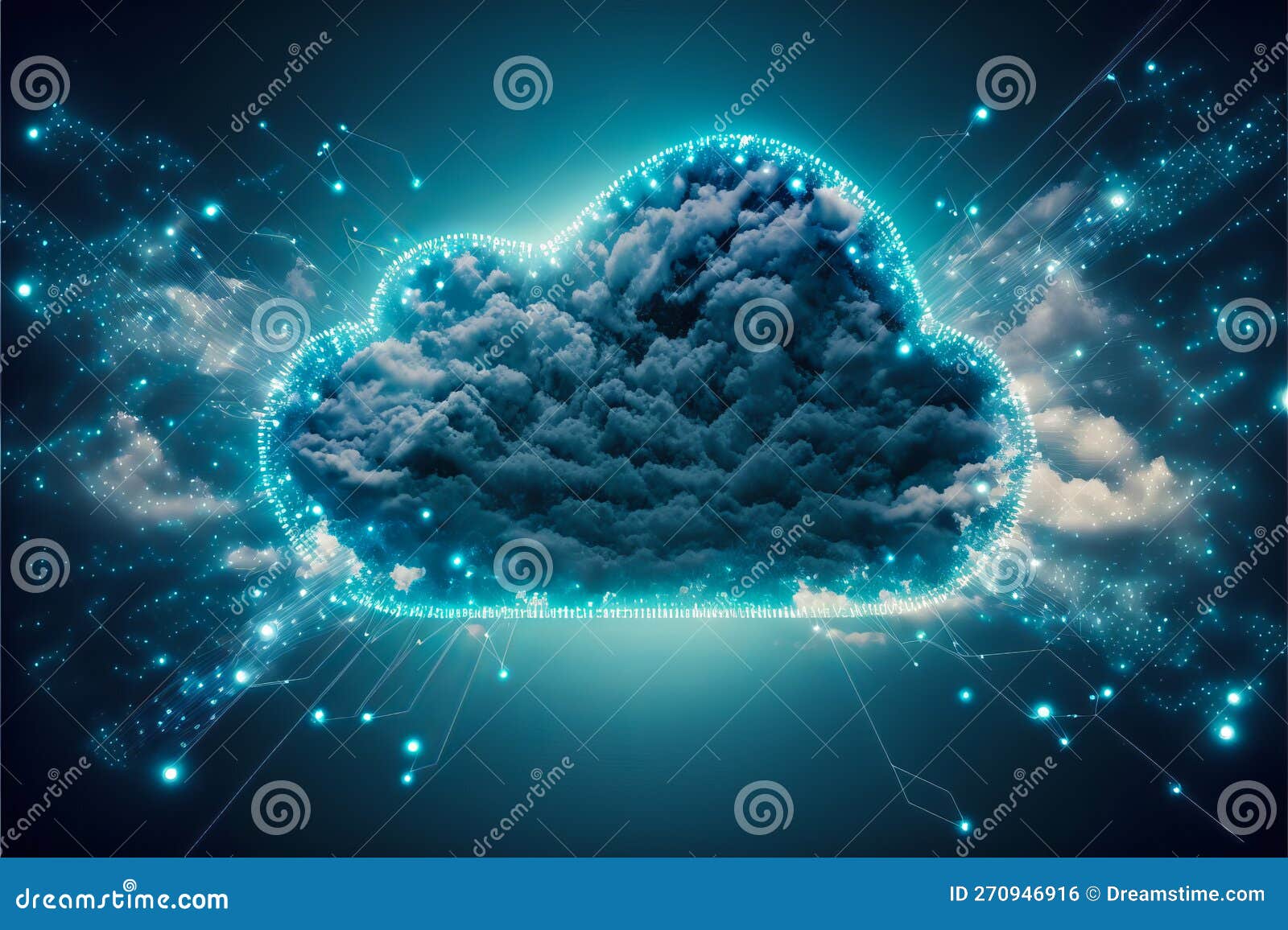 Digital Cloud Computing Technology Concept. Generative Ai Stock Illustration - Illustration of ...