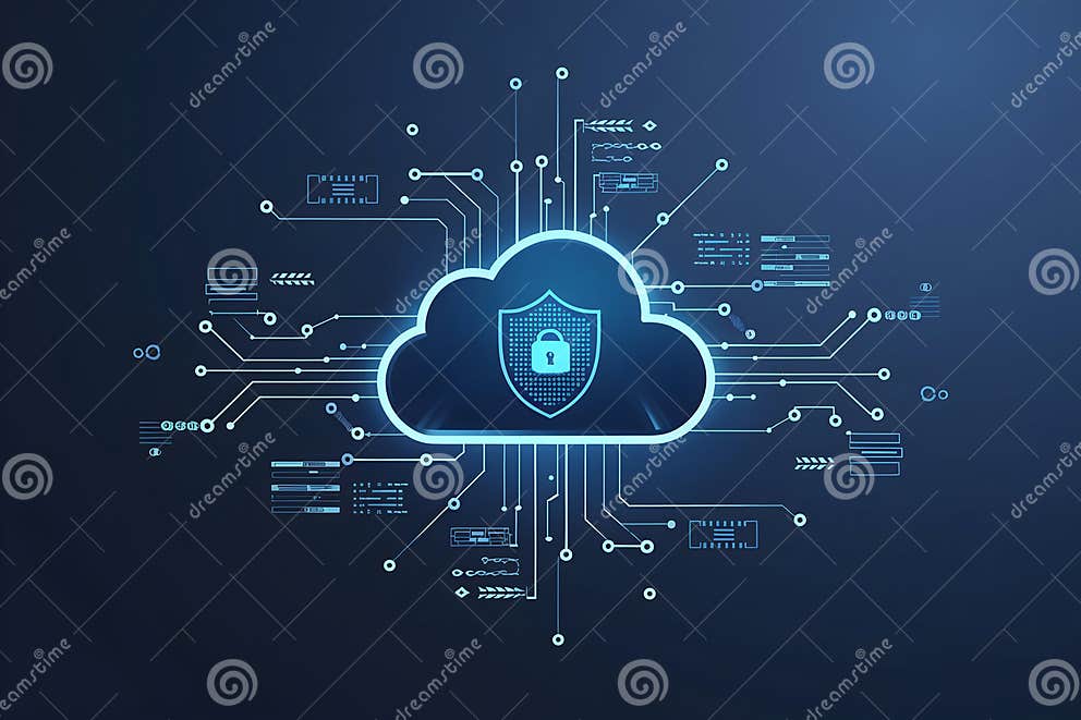 Digital Cloud with Circuits and Shield Symbolizes Futuristic, Secure Tech Ambiance Stock ...