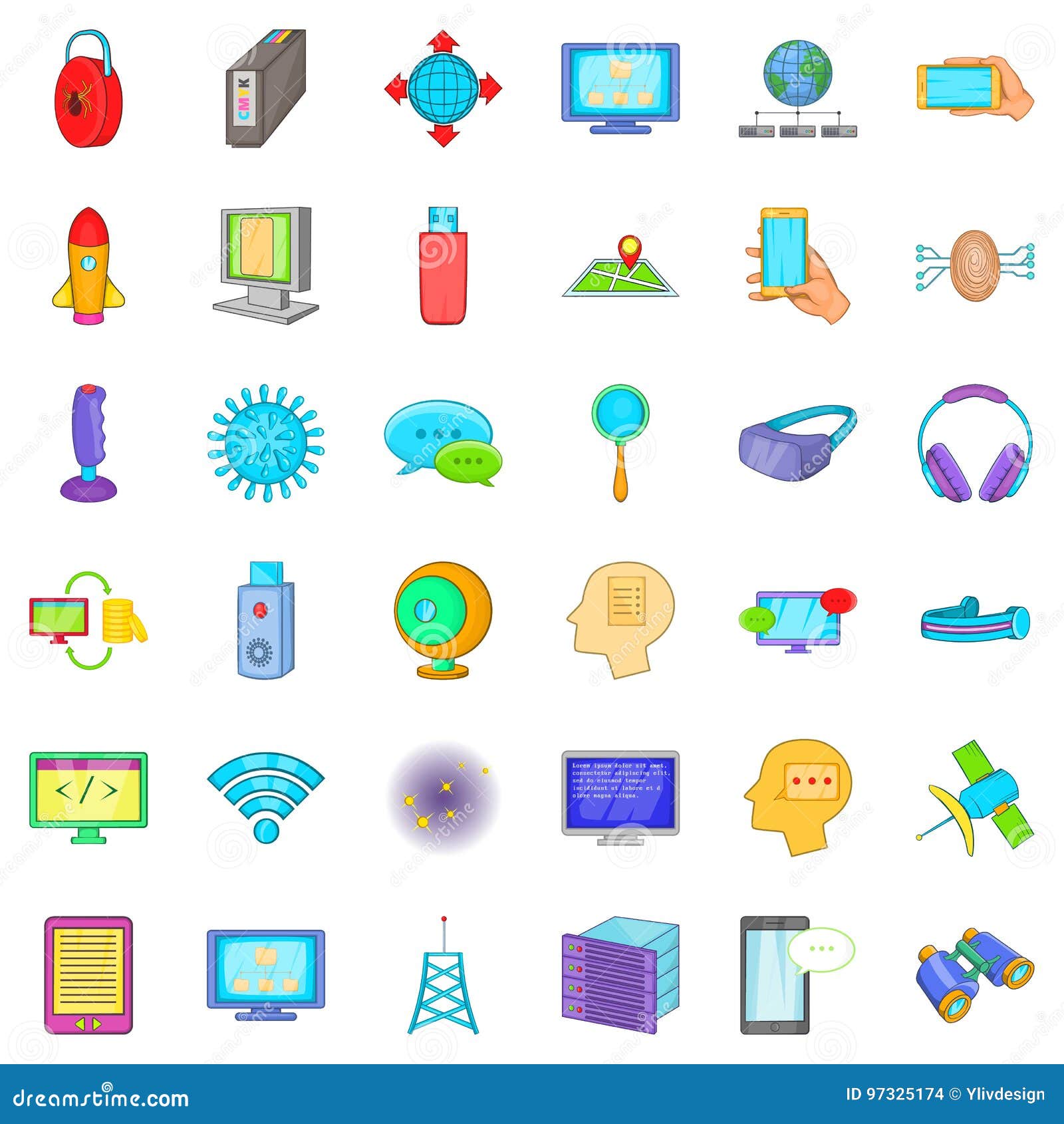 Digital Cloud Icons Set, Cartoon Style Stock Vector - Illustration of ...