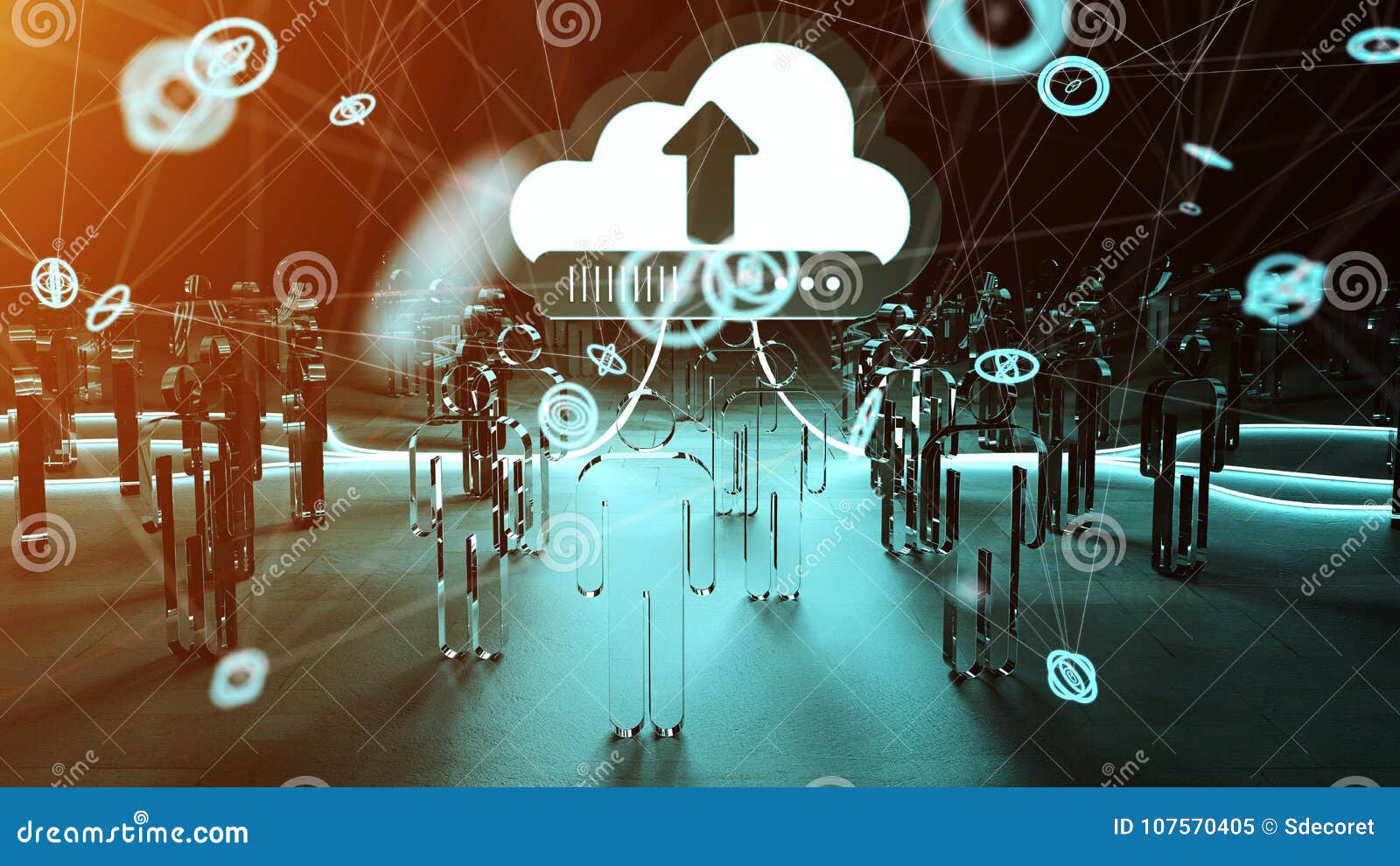 Digital Cloud Illuminating a Group of People 3D Rendering Stock ...