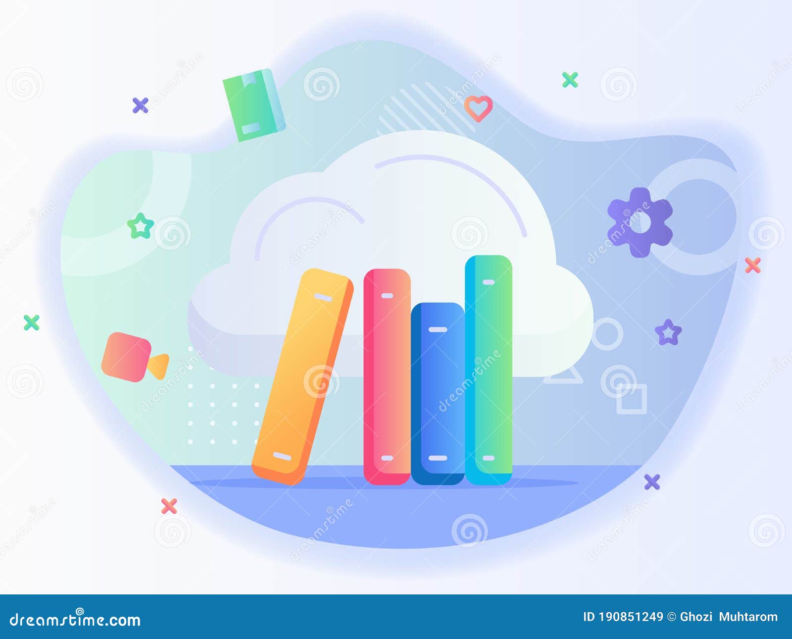 Digital Cloud Library Concept with Books and Cloud Sign Symbol with ...