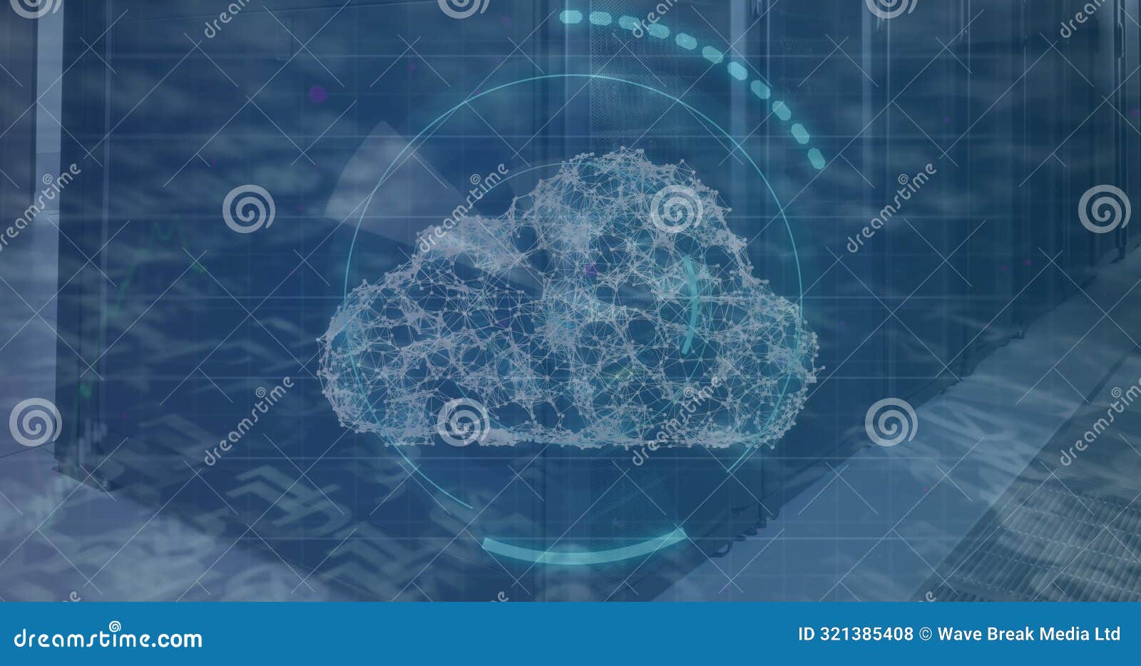 Digital Cloud Network Graphic Displayed on Transparent Screen Stock ...