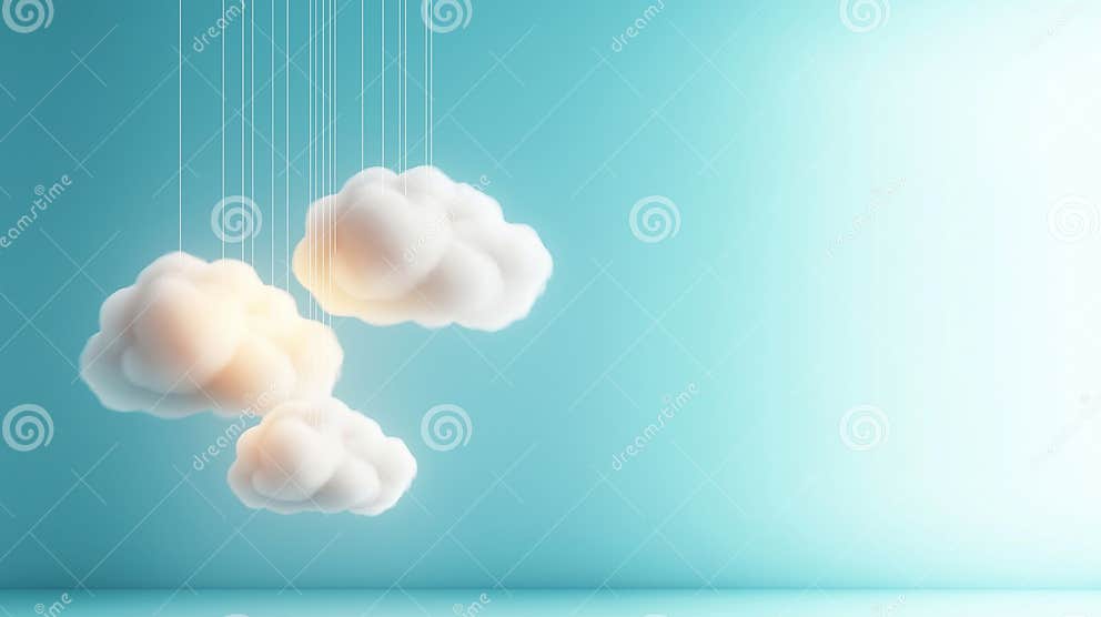 Digital Cloud Network Visualization Featuring Luminous Cloud Icons ...