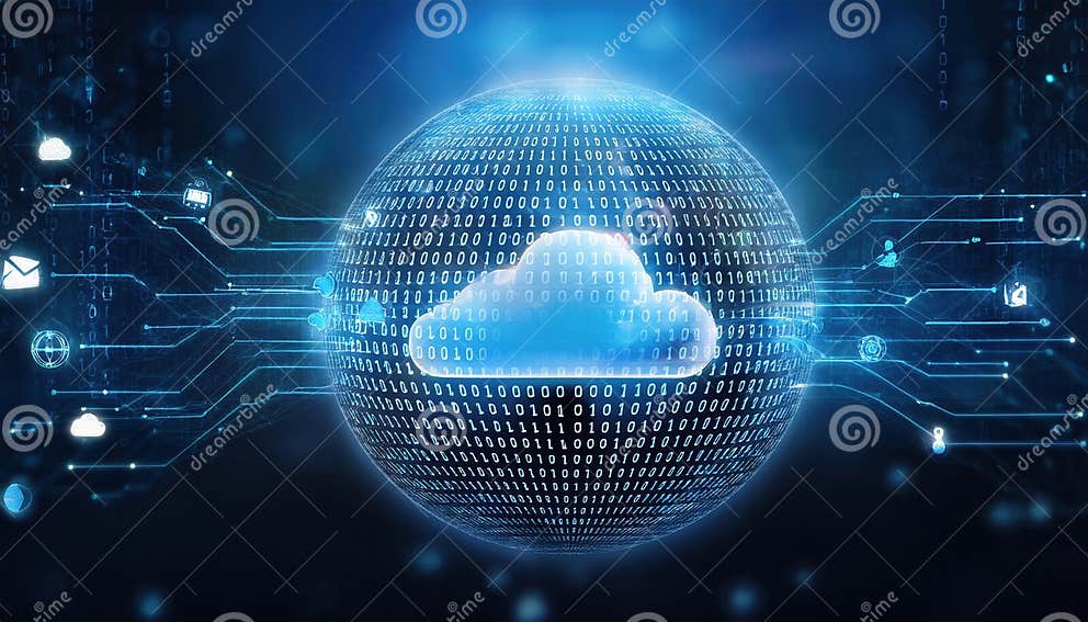 Digital Cloud Overlaid with Binary Code, Representing Cloud Computing and Data Transfer in a ...