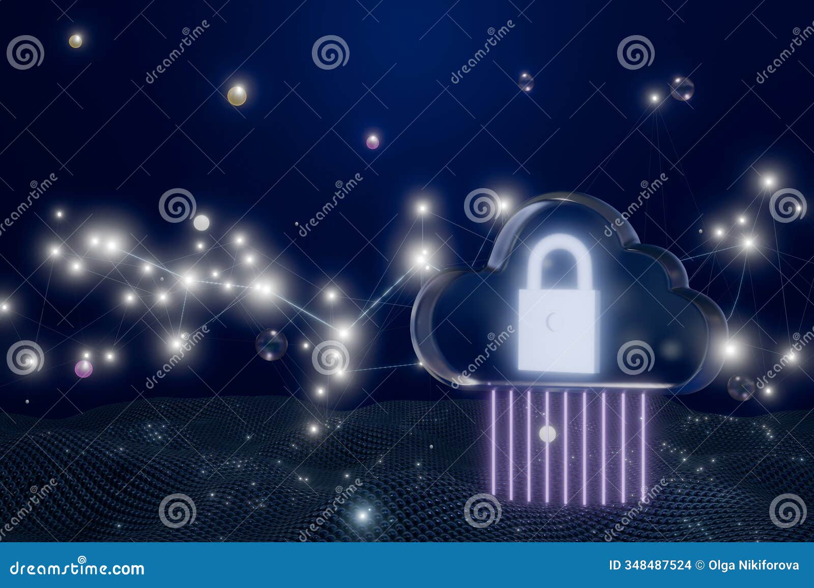 A Digital Cloud with a Padlock, Symbolizing Cybersecurity and Data Protection in a Network ...