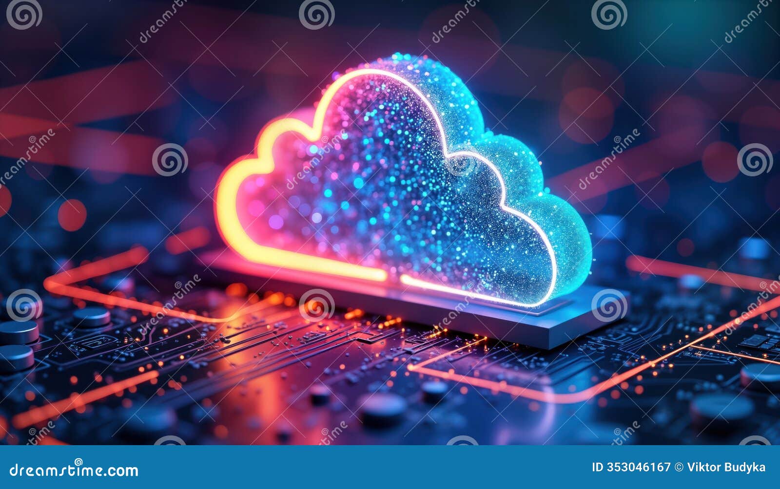 Digital Cloud Storage System Illustration Shows Glowing Cloud Icon on ...