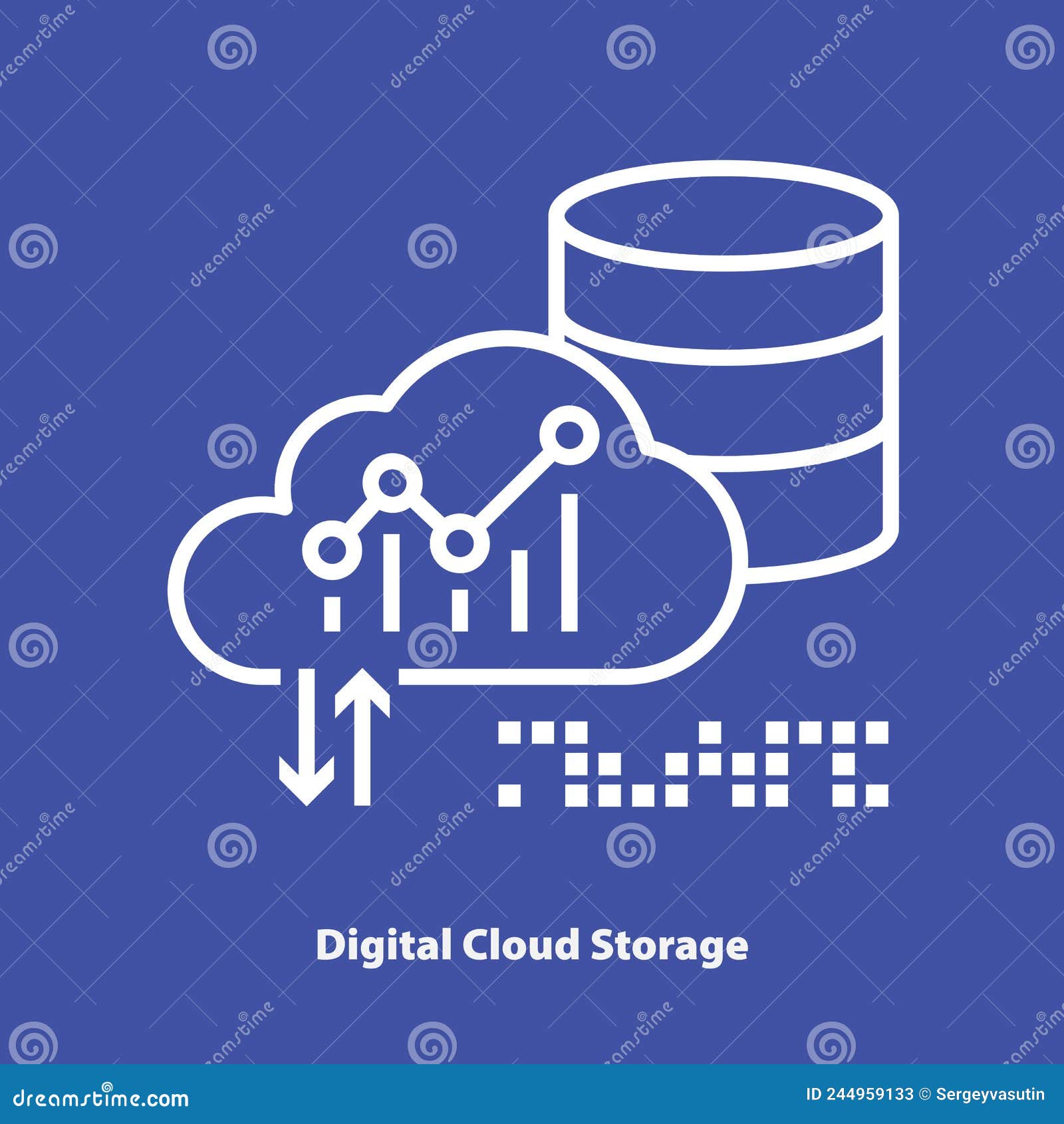 Digital Cloud Storage Vector Linear Icon. White Cloud Pictogram on Blue ...
