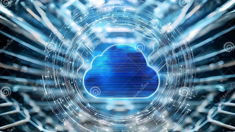 Digital Cloud Technology Concept in Blue Tones. Stock Illustration ...