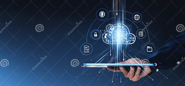 Digital Cloud Technology Concept with Data Transfer and Security Icons ...