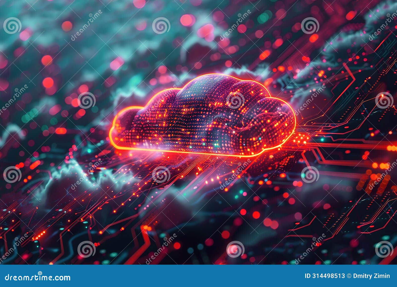 Digital Cloud Technology Concept with Glowing Lights and Connectivity ...