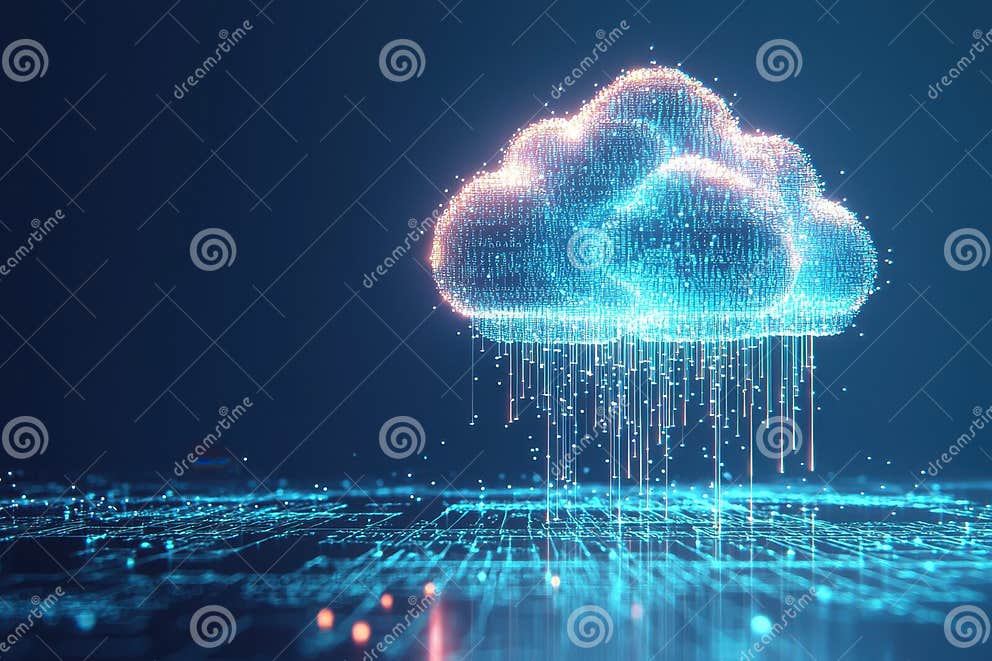 Digital Cloud Technology in Futuristic 3D Illustration with Network ...