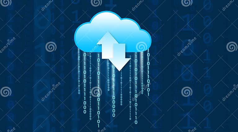 Digital Cloud with Two Arrows and Binary Code 1 and 0 Pouring from the ...