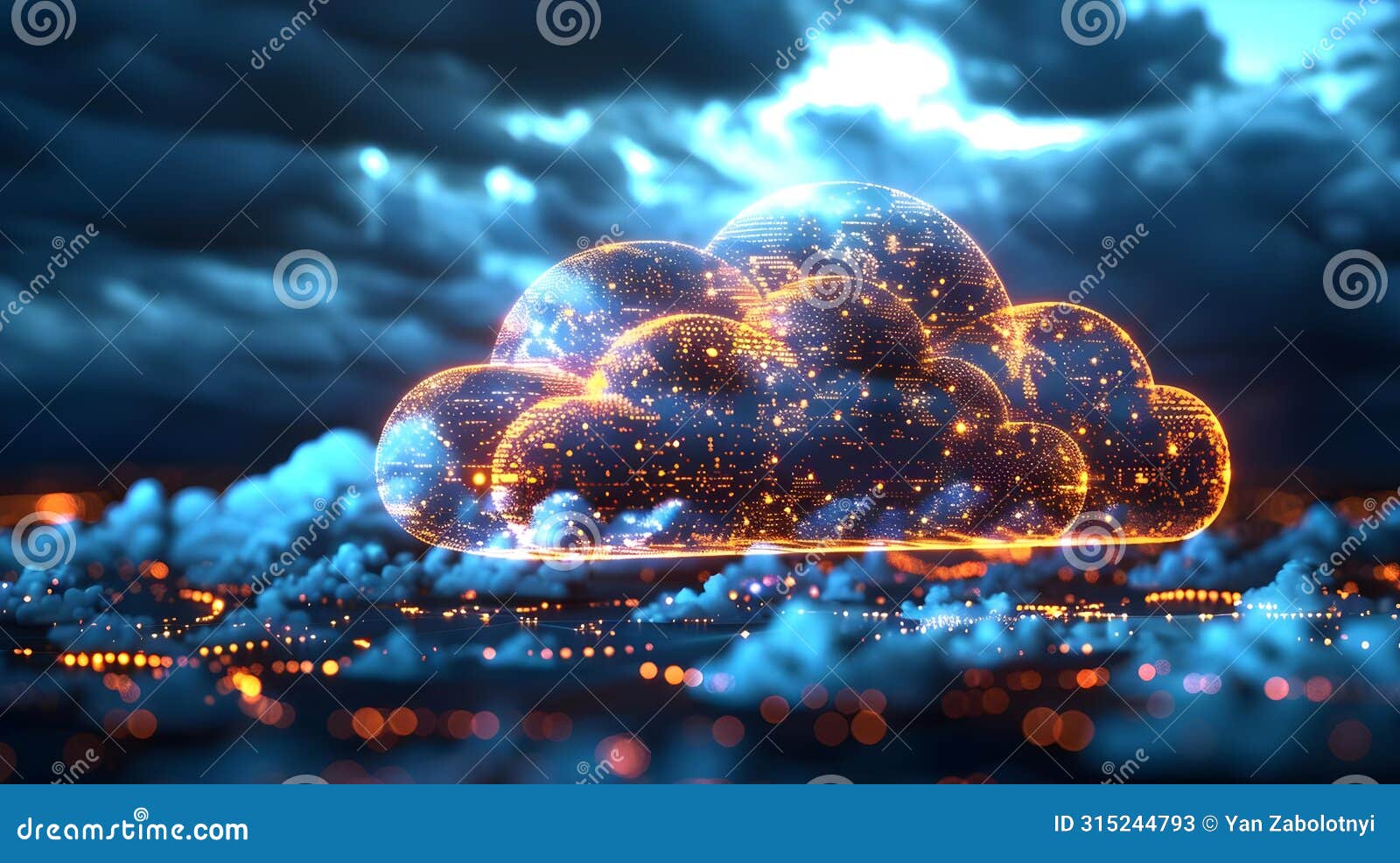 Digital Cloudscape: Future of Data Storage. Concept Artificial Intelligence, Machine Learning ...