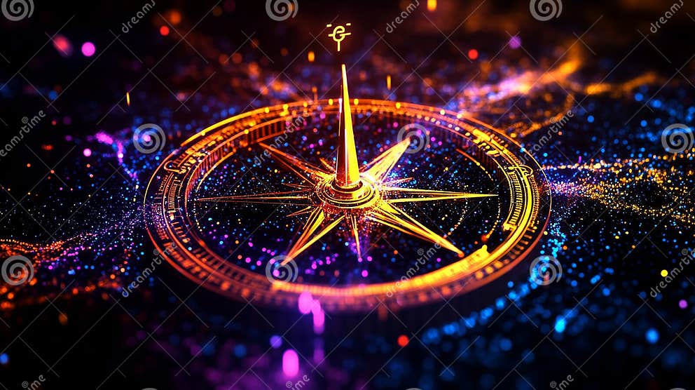 Digital Code Blue Background with Compass Direction. 3D Rendering Stock ...