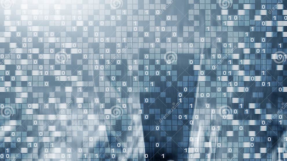 Digital Code on Blur City Background. Abstract Binary Code. Stock Image - Image of binary ...