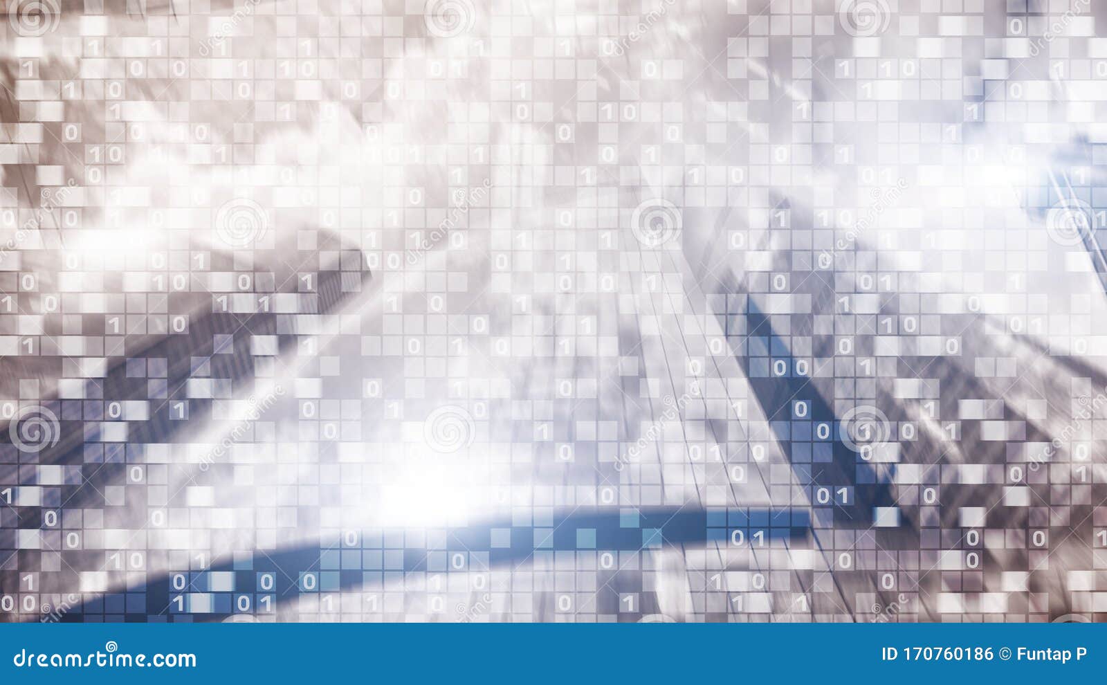 Digital Code on Blur City Background. Abstract Binary Code. Stock Photo ...