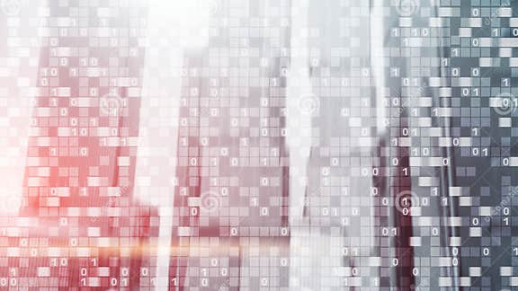 Digital Code on Blur City Background. Abstract Binary Code Stock Photo ...