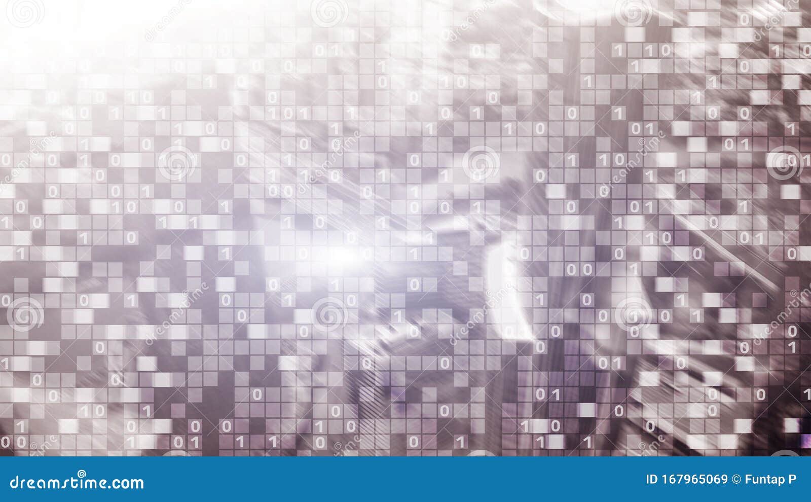 Digital Code Illustration on Blur City Background. Abstract Binary Code ...