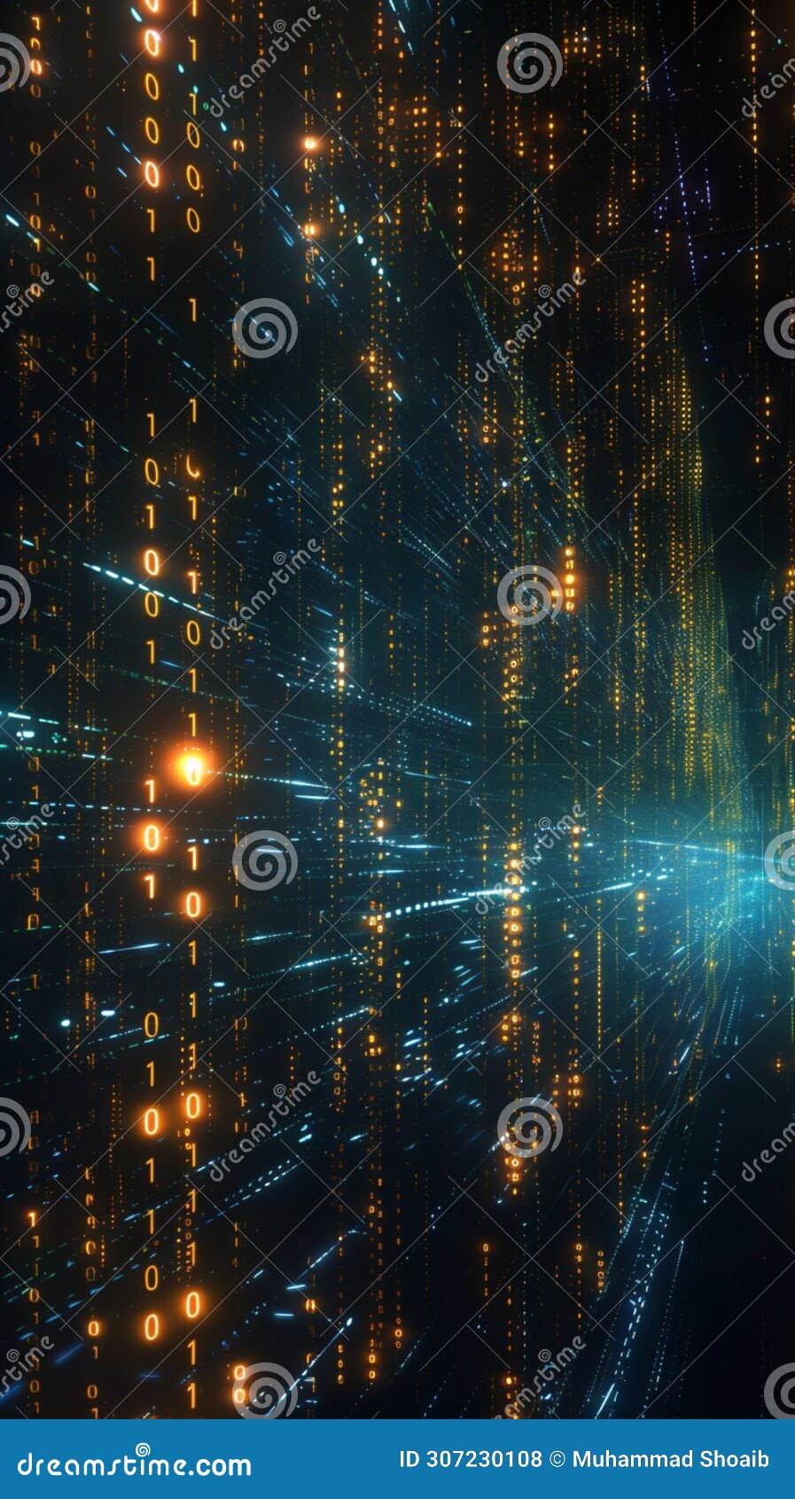 Digital Code Cascade Binary Data Streams In Matrix Background Stock