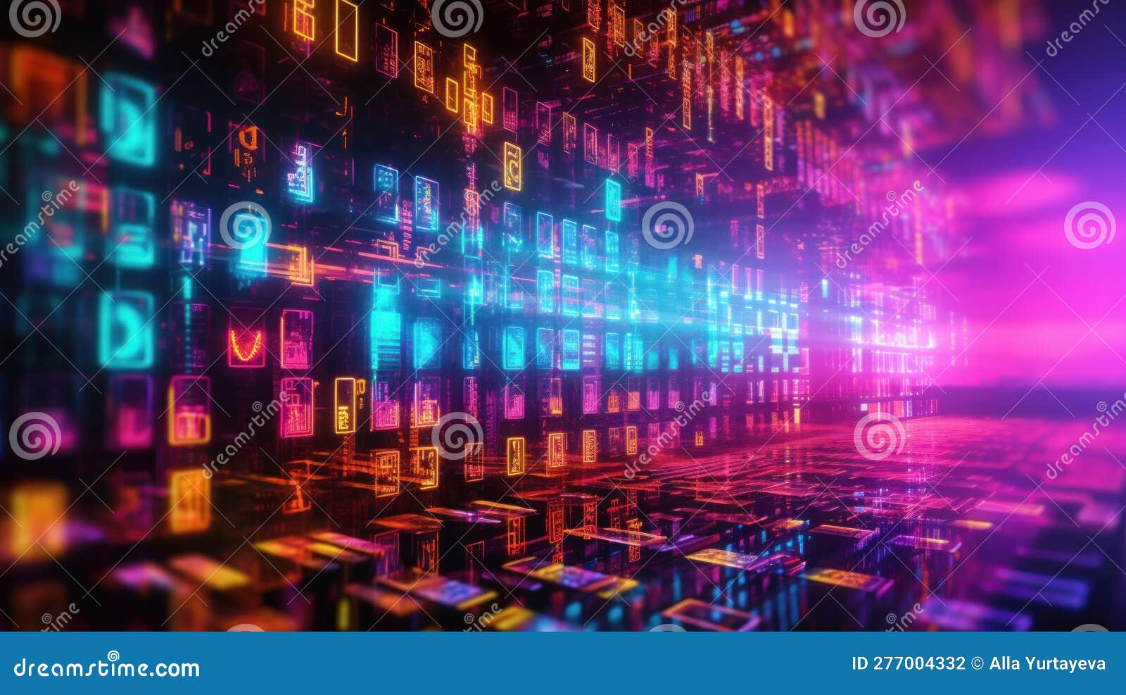 Digital Code in Neon Light. Modern Technologies and Objects Created ...