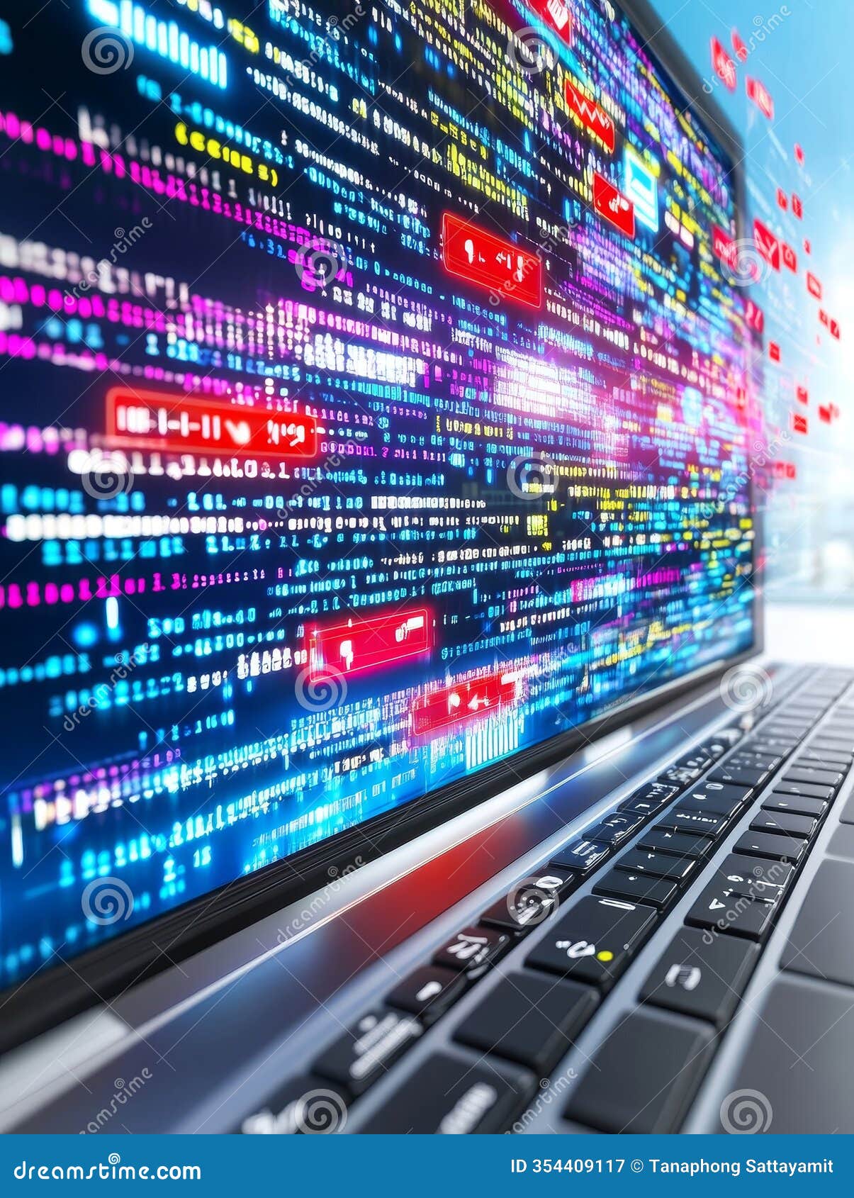 Digital Code Stream on Laptop Technology Data Flow Programming ...