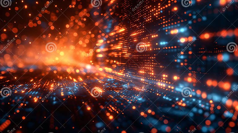 Digital Coding Data Streams Flow through Vibrant Cyber Landscape, Abstract Background ...