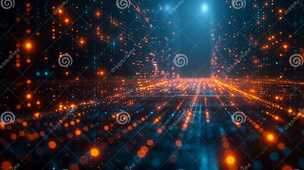 Digital Coding Data Streams Flow through Vibrant Cyber Landscape, Abstract Background ...