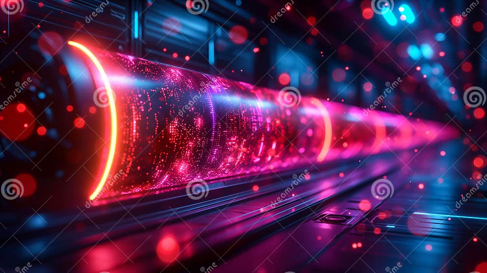 Digital Coding Data Streams Flow through Vibrant Cyber Landscape, Abstract Background ...