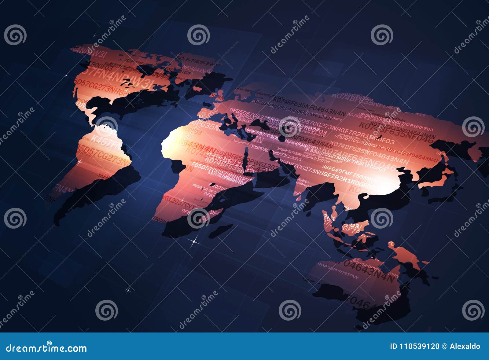 Digital Coding on World Map Stock Illustration - Illustration of ...