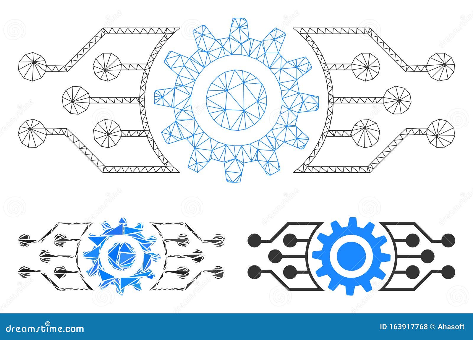 Digital Cog Vector Mesh Wire Frame Model And Triangle Mosaic Icon Stock Illustration