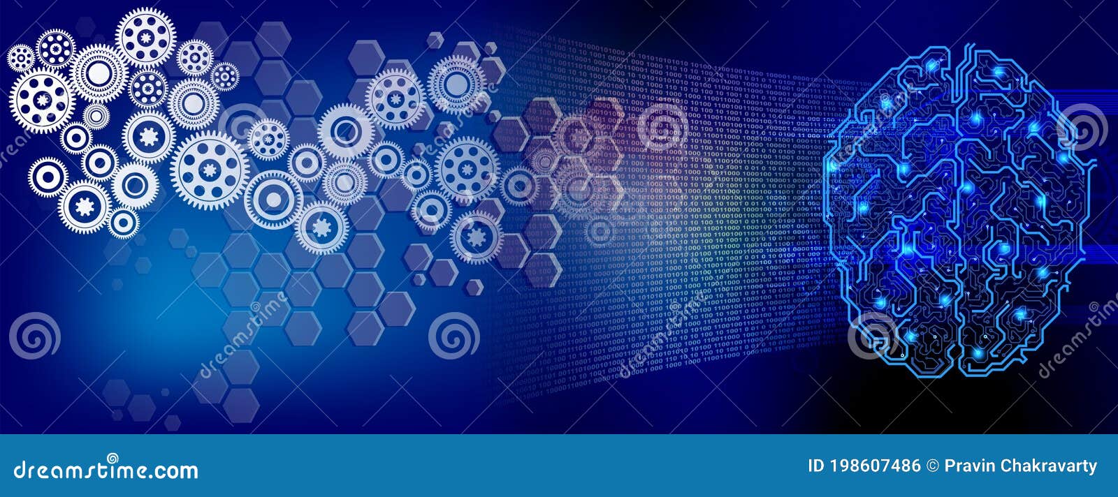 Digital Cogs Brain. Future Brain Binary Technology Telecoms Background ...