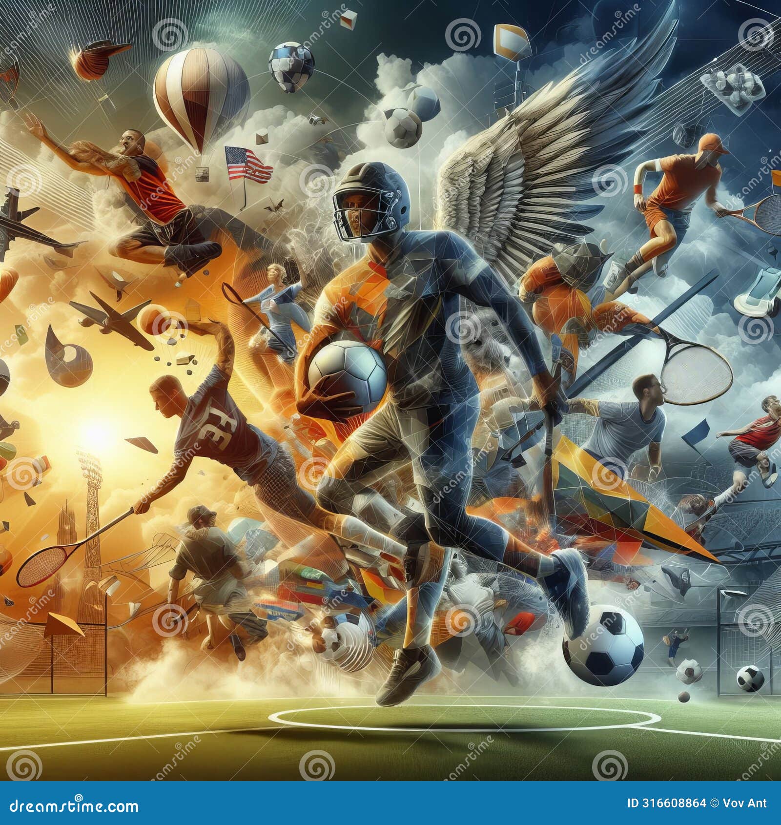 A Digital Collage Artwork Combining Different Sports Elements Stock ...