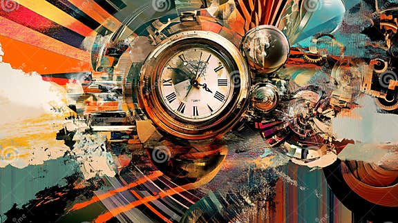 A Digital Collage Blending 2D Vintage Elements with 3D Modern Objects ...