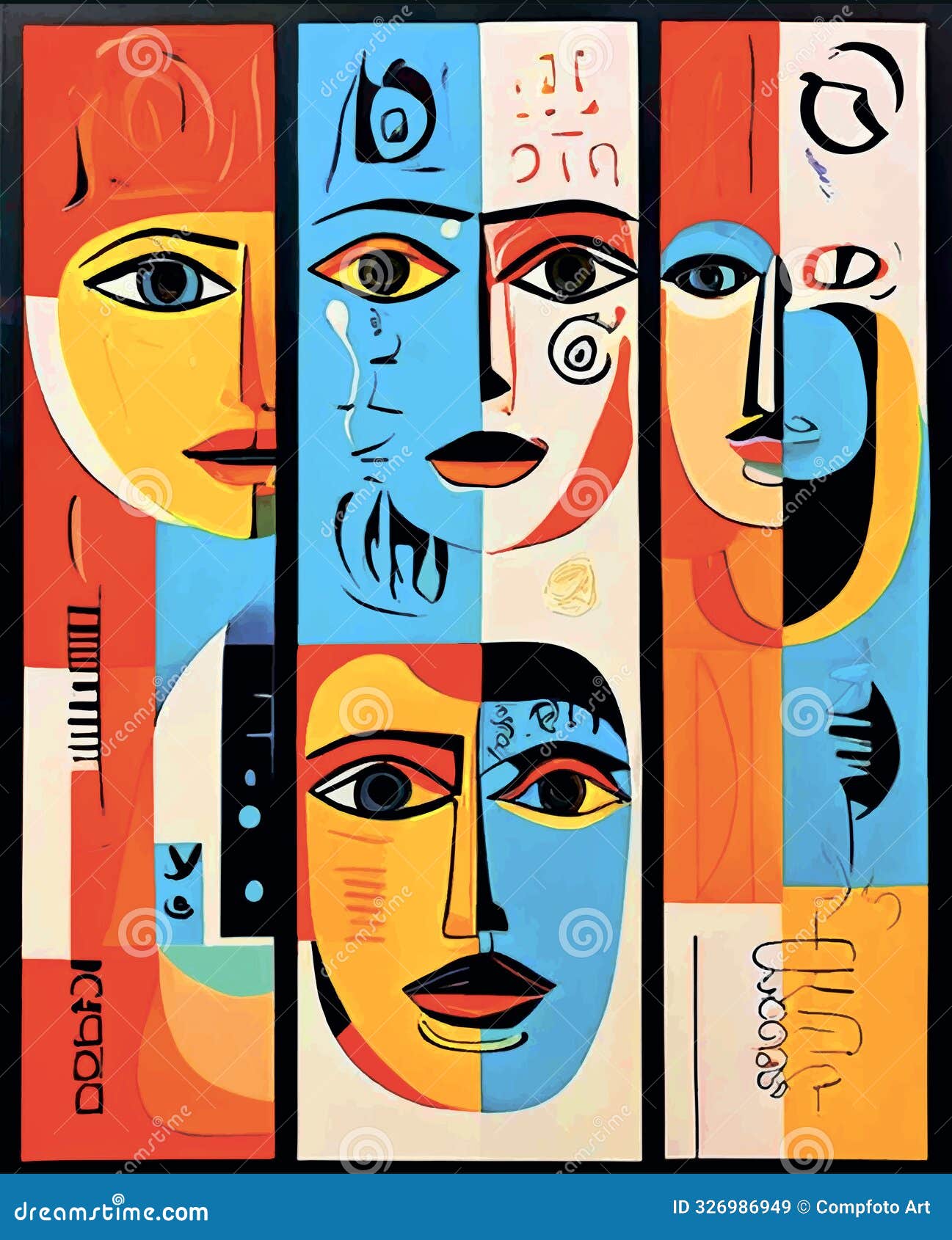 Abstract Faces with Cubist Elements. Stock Illustration - Illustration ...